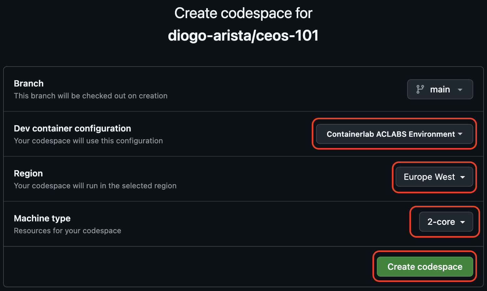 cEOS-lab in Github Codespaces