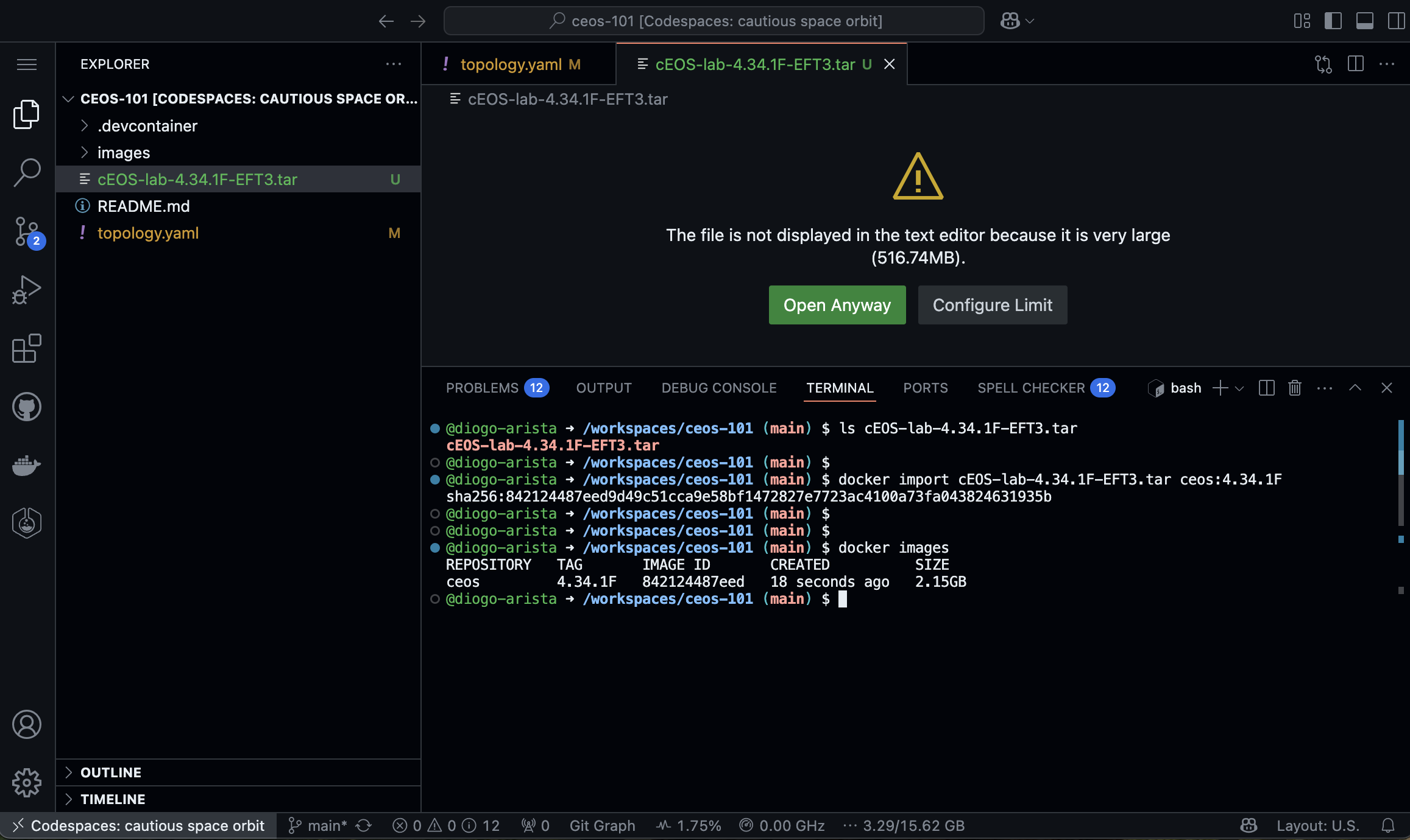 cEOS-lab in Github Codespaces