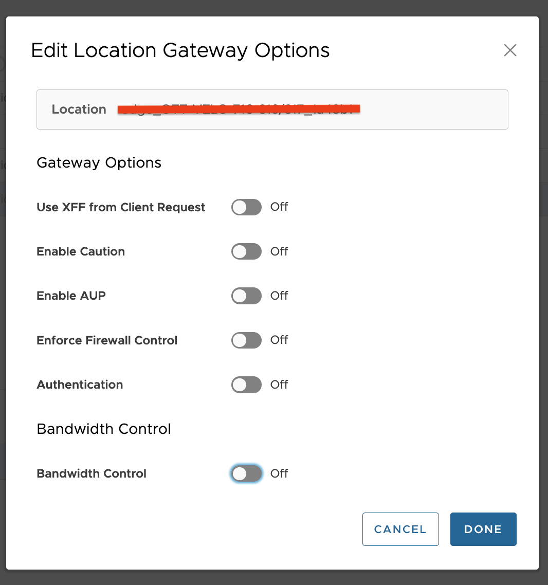 Zscaler location edit options