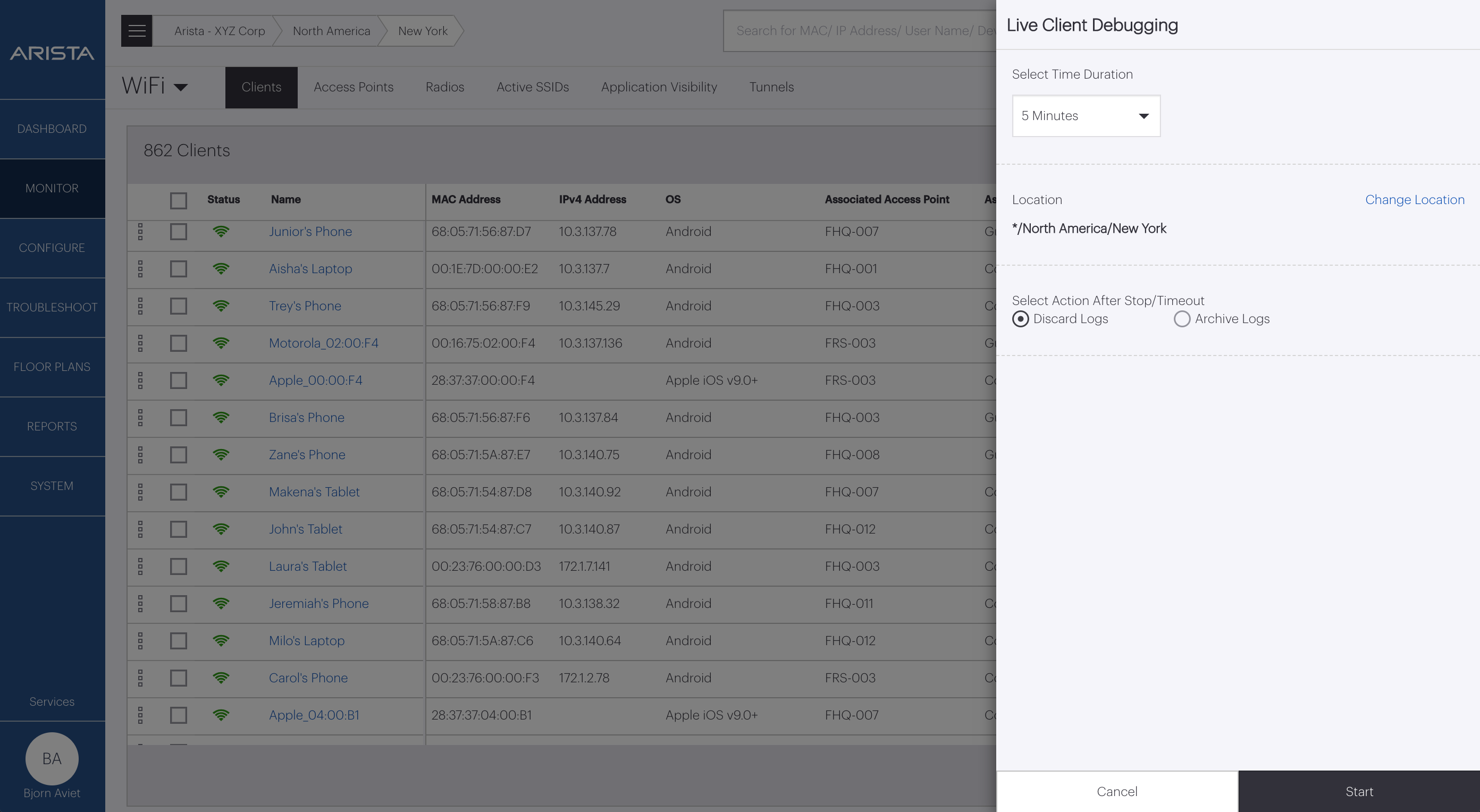 Live Client Debugging on CloudVision Wi-Fi